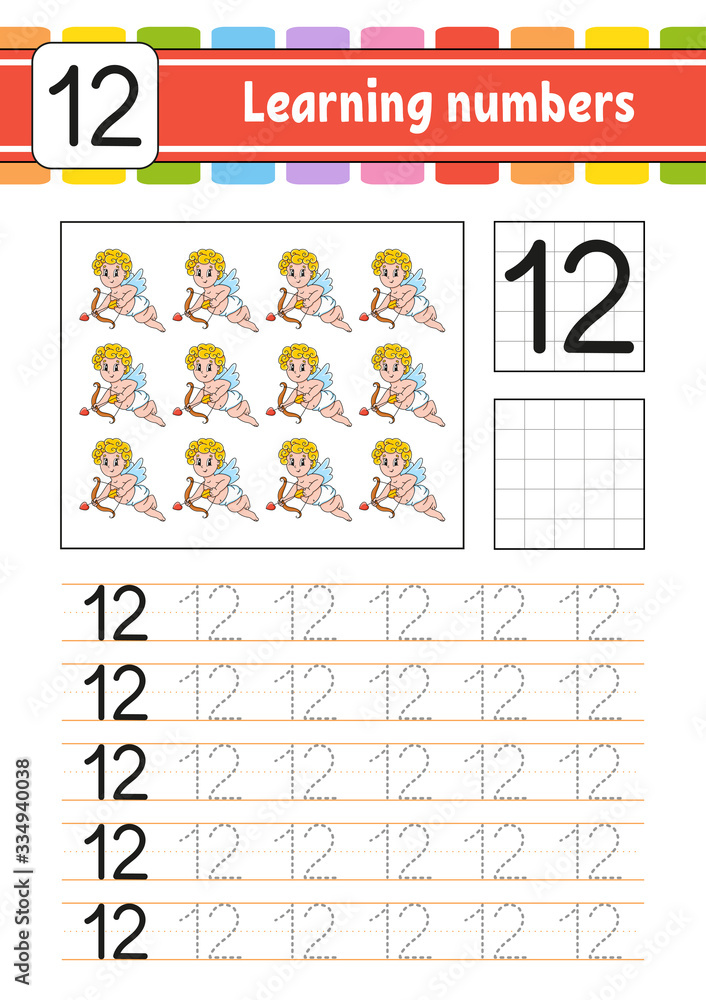 Number 12. Trace and write. Handwriting practice. Learning numbers for ...