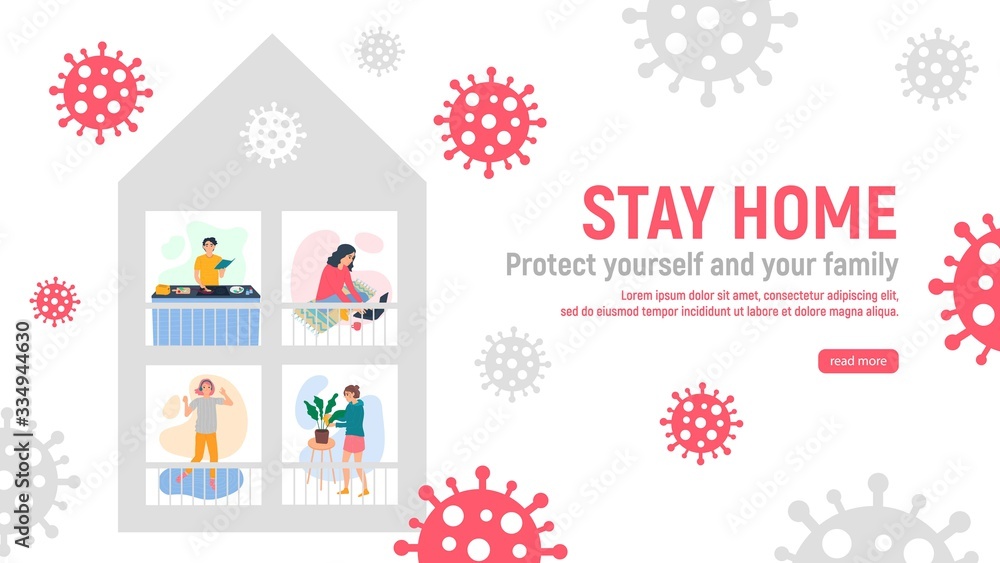 Stay home concept. People in quarantine at their home cooking food ...