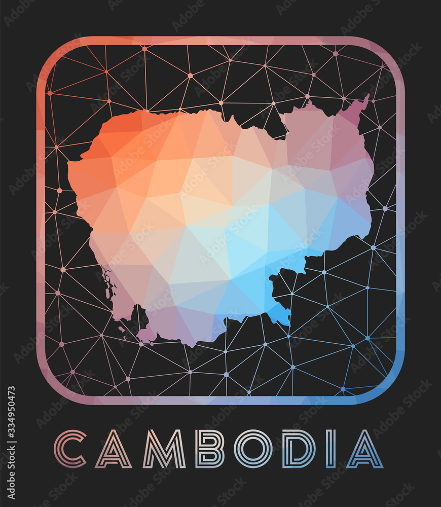 Cambodia map design. Vector low poly map of the country. Cambodia icon in geometric style. The ...