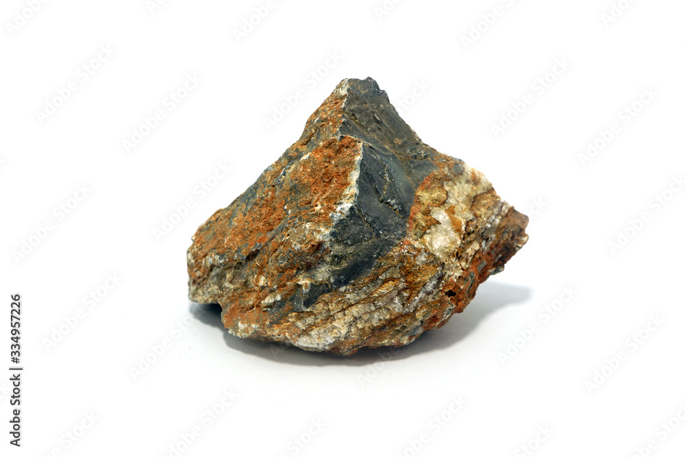 Zinc ore and limestone on white background. zinc and copper veins on ...