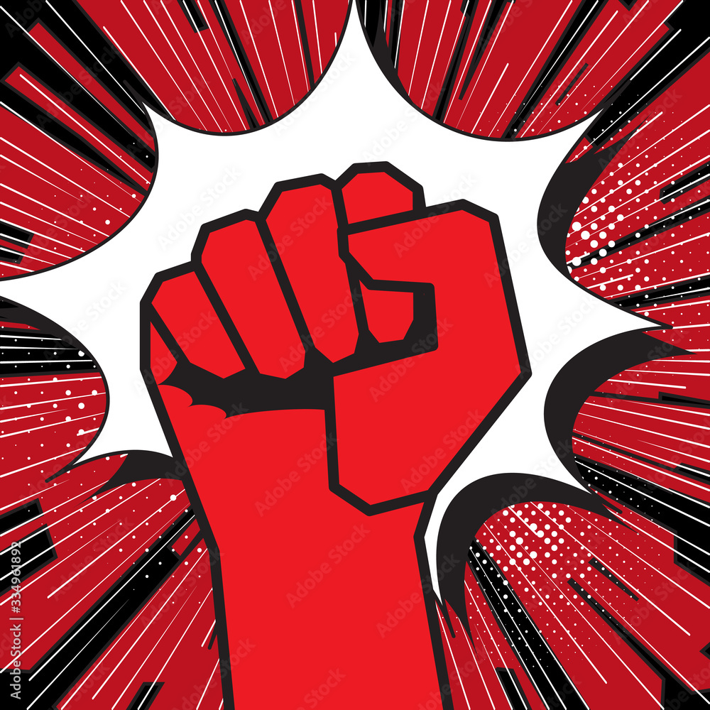 Raised tightly clenched fist. A call to fight. Symbol of resistance ...