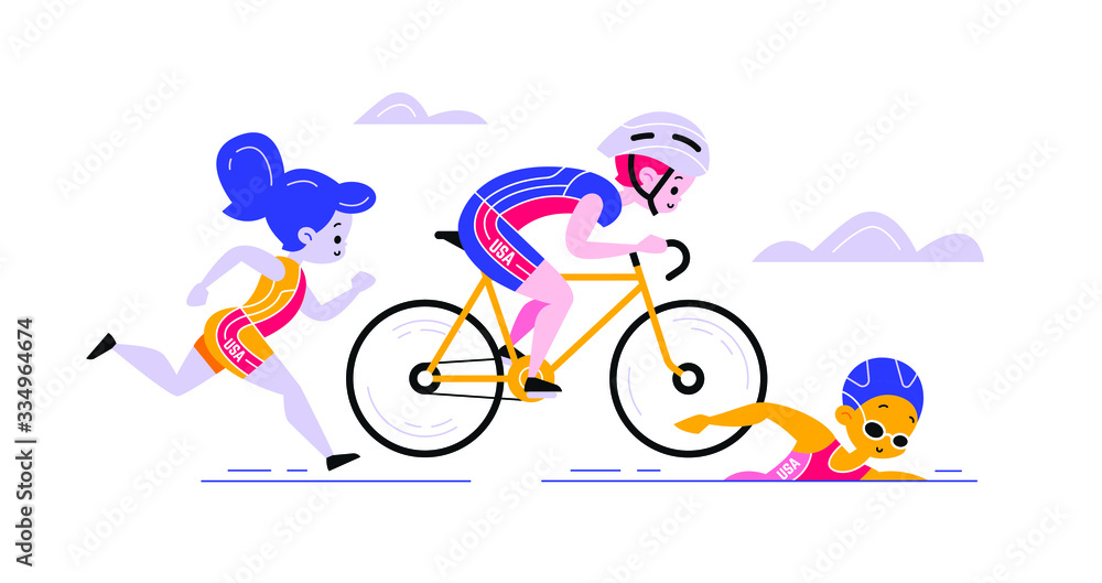 vector cartoon flat style triathlon illustration Stock Vector | Adobe Stock
