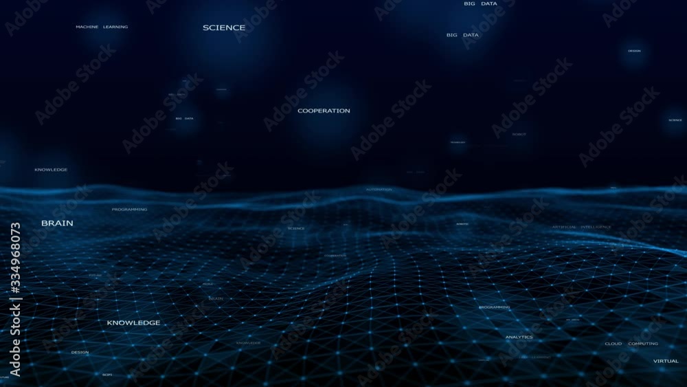 Video „4k abstract Digital blue Wave of particles dance motion on wave ...