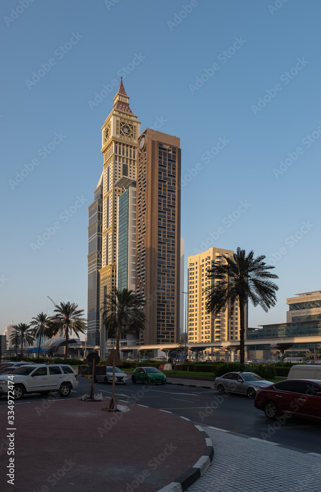 DUBAI, UAE - may 2019: Skyscrapers lining Sheikh Zayed Road. In the ...