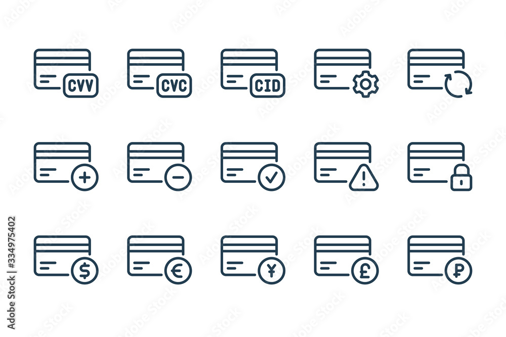 Credit card and online payment line icons. Payment information and ...