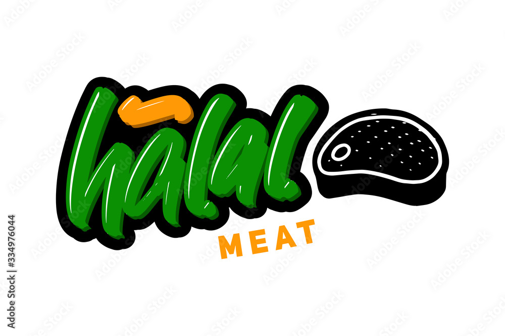Hand drawn lettering text Halal meat with steak Stock Vector | Adobe Stock
