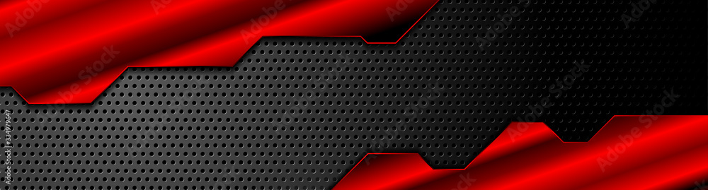 Red and black abstract technology banner with perforated texture ...