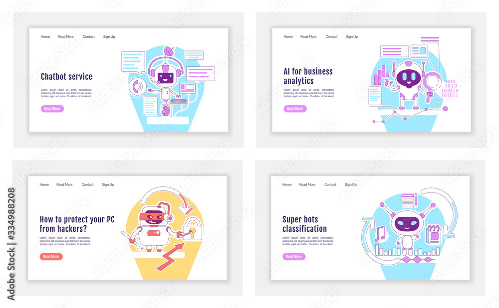 Bad and good bots landing page flat silhouette vector templates set ...