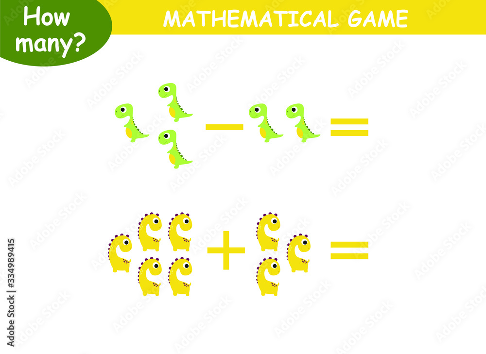 examples of addition and subtraction with dinosaurs. educational page ...