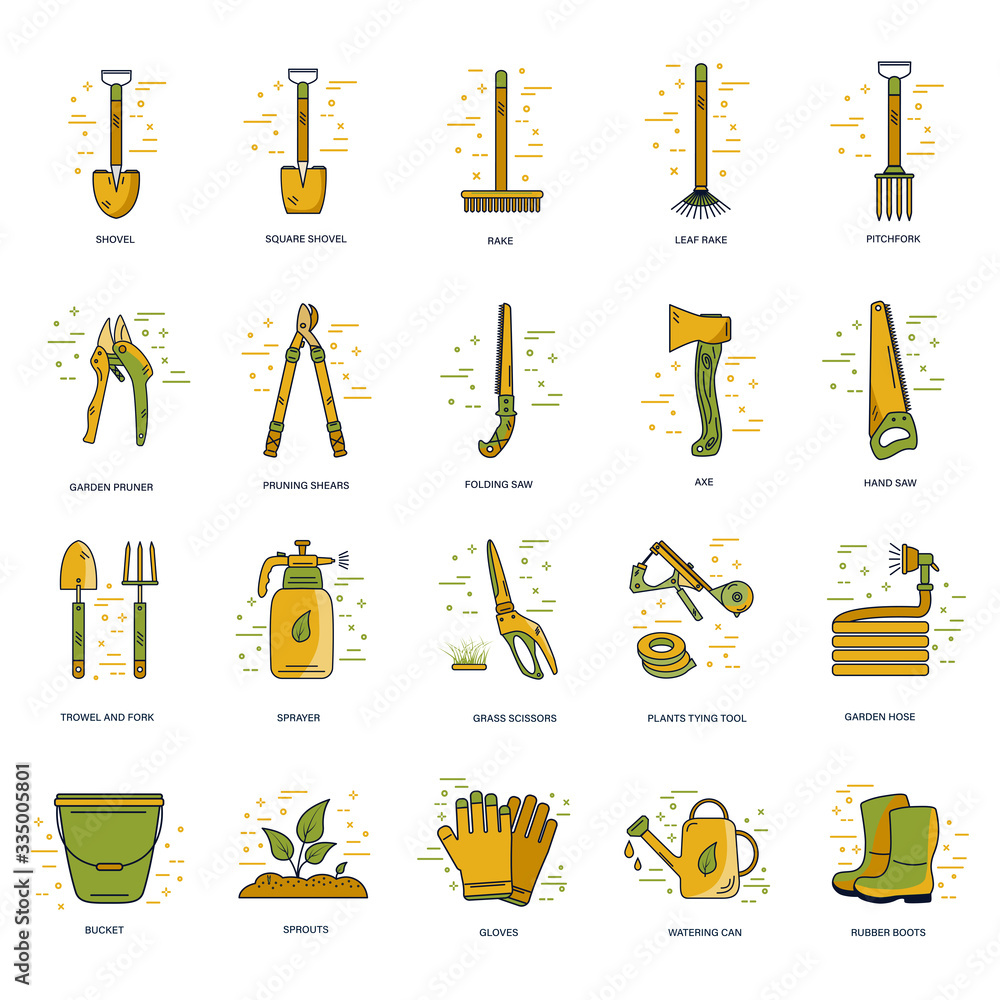 Gardening line icons vector set. Garden tools icons collection ...