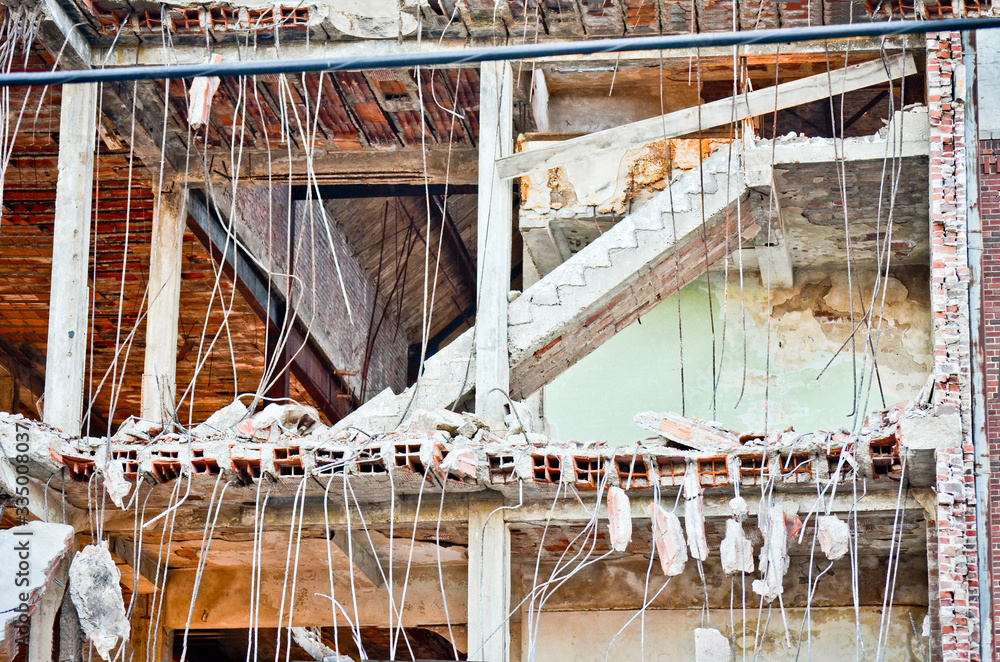 Old Building Demolition Cross Section with Staircase Stock Photo ...