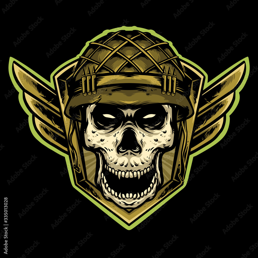 skull army with helmet logo design mascot Stock Illustration | Adobe Stock