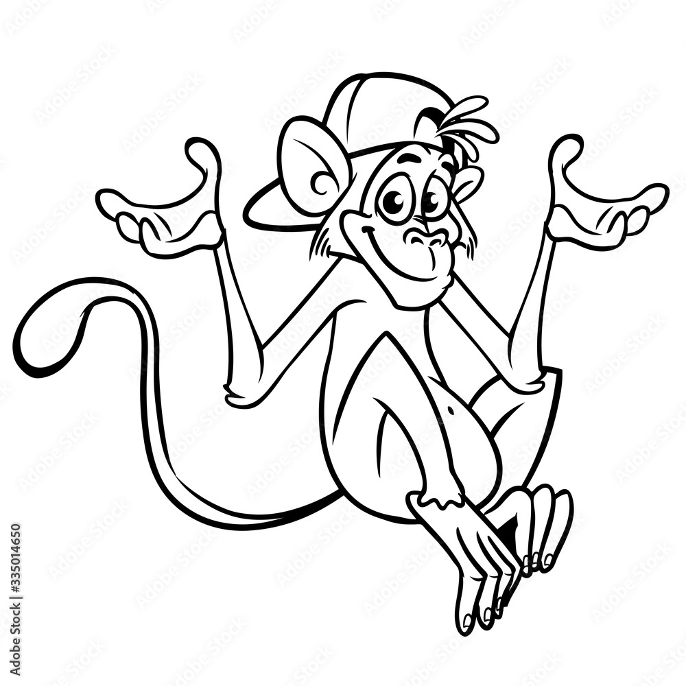 Cute cartoon monkey chimpanzee. Vector illustration of a monkey ...
