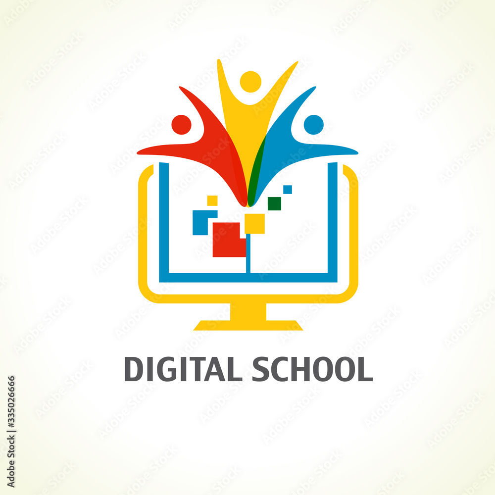 Digital school, open book and people logo. Online educational vector ...
