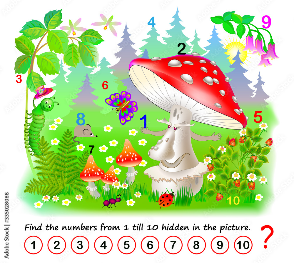 Logic puzzle game. Math education for young children. Find the numbers ...