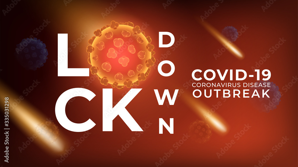 Lockdown coronavirus disease (covid-19) pandemic 3d glowing microscopic ...