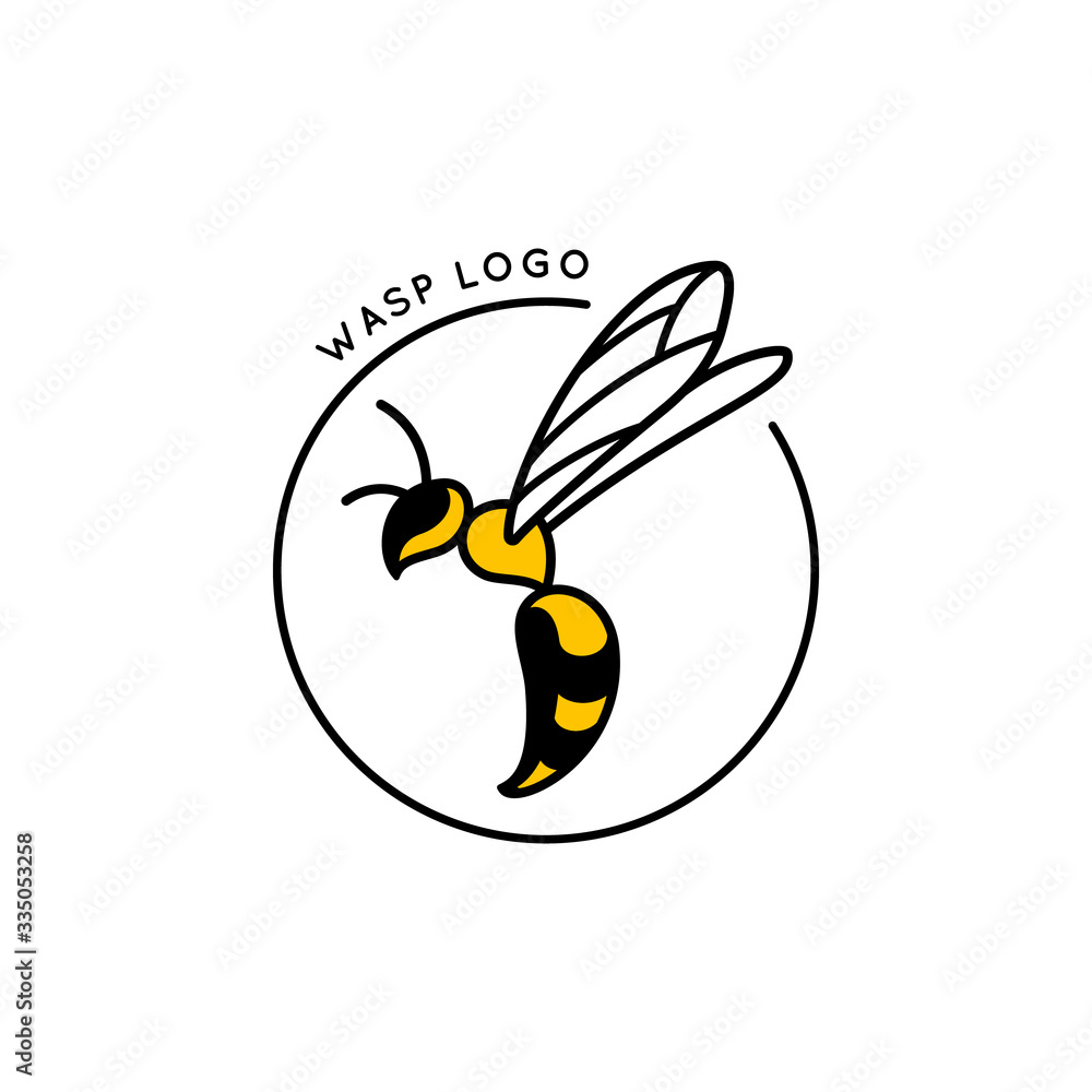 Wasp Logo Design template in a minimalistic linear style. Vector Bee ...