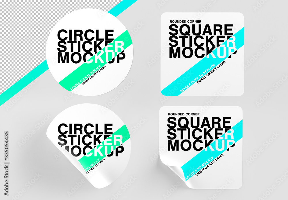 Mock Up of Circle and Rounded Corner Square Stickers Stock Template ...