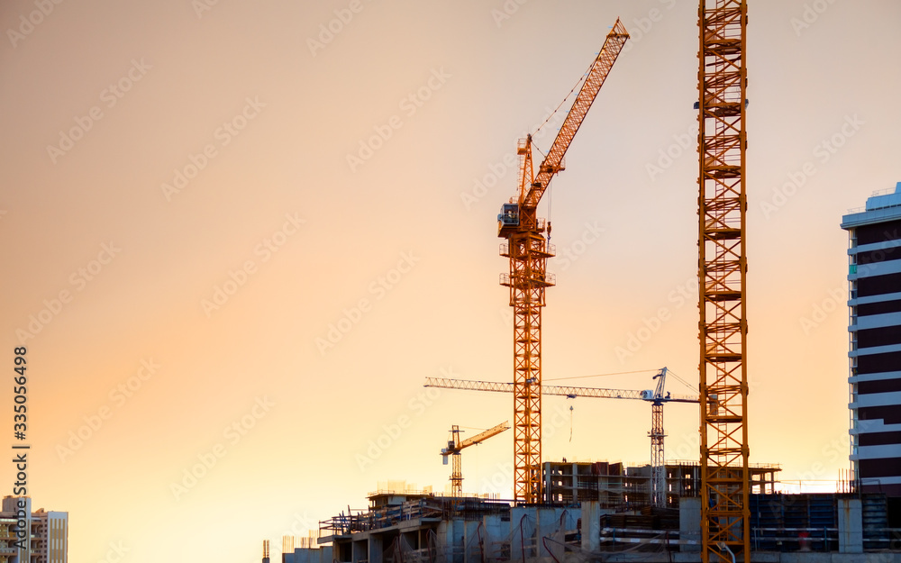 The process of building a residential complex. Construction view with ...