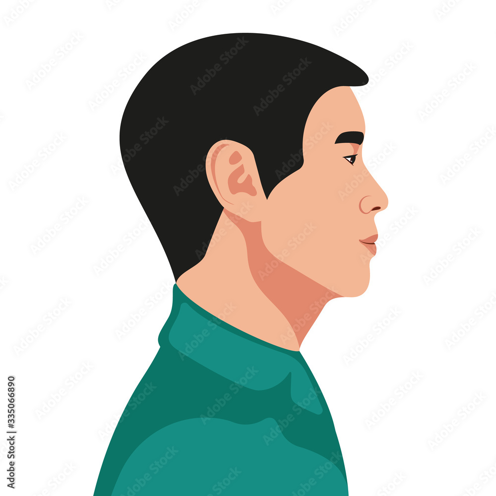 Asian man profile avatar. Handsome guy portrait. Vector illustration ...