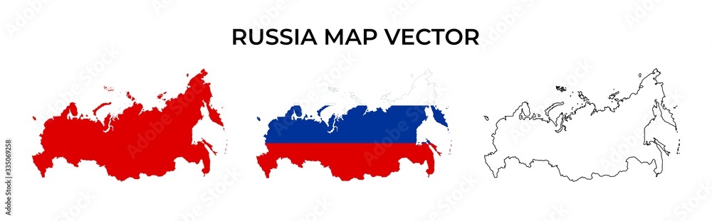 Russia map vector set - Blank Map of Russia Include Russia Flag With ...