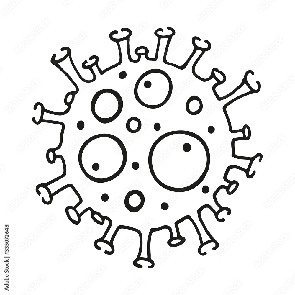 covid-19 Single hand drawn coronavirus molecule icon. In doodle style ...