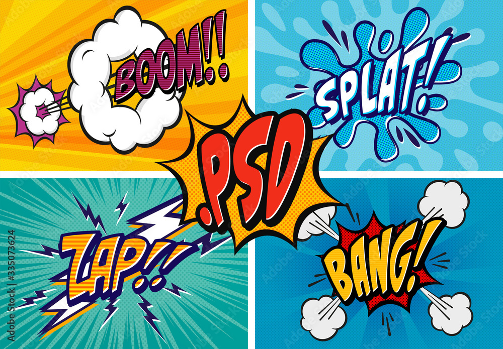 4 Retro Comic Effects Mockup Set Stock Template | Adobe Stock