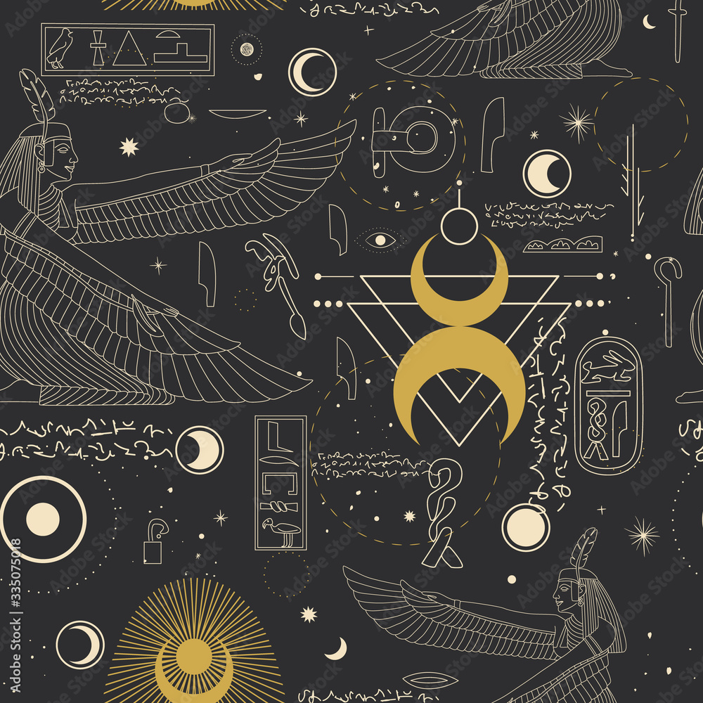 image of egyptian god in retro engraving style. tattoo sketch, print on ...