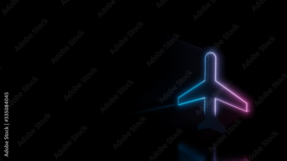 Abstract 3d rendering glowing blue purple neon symbol of airplane from ...