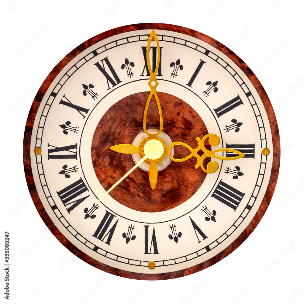 Clock with Roman numerals on isolated background shows 15 (3) hours ...