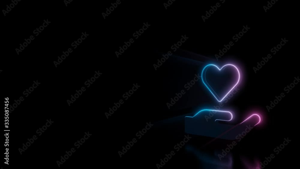 Abstract 3d rendering glowing blue purple neon symbol of hand holding ...