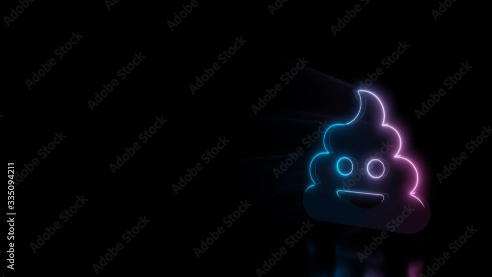 Abstract 3d rendering glowing blue purple neon symbol of poo emoticon ...