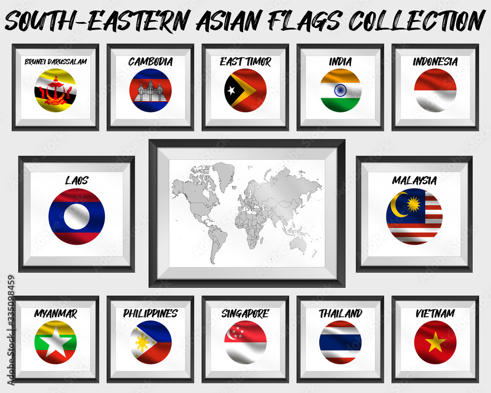 Set of realistic official world national flags, waving edition ...