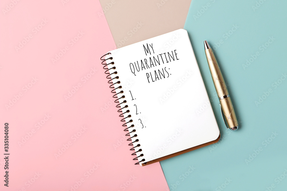 Notebook with the list of the quarantine 2020 plans list.Pastel ...