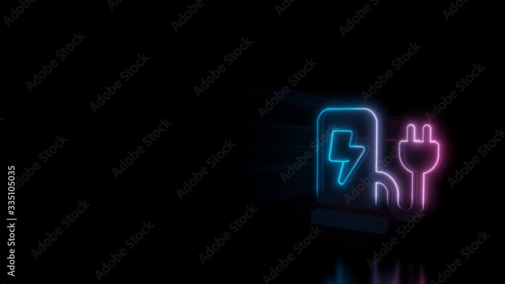 Abstract 3d rendering glowing blue purple neon symbol of charging ...