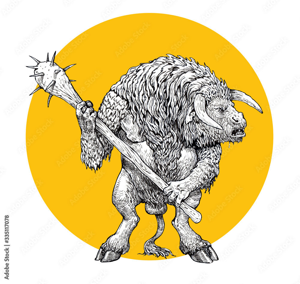 Monster illustration. Minotaur anatomy. Mythical creature from Greek ...