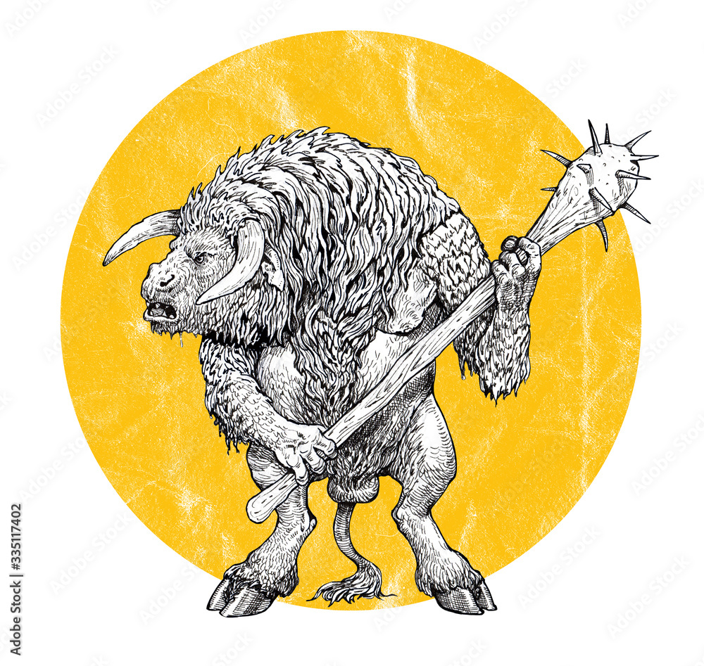 Monster illustration. Minotaur anatomy. Mythical creature from Greek ...