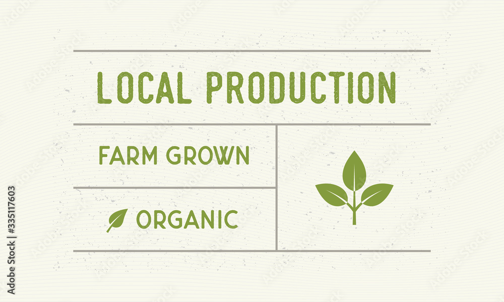 Local Production vintage label. Old label with leaf icons. Label, tag ...