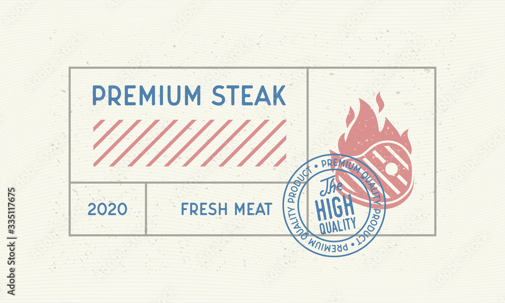 Premium Steak vintage label. Minimal design of old label with steak ...