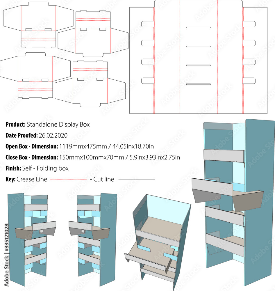 Standalone display box packaging structural design die cut vector Stock ...
