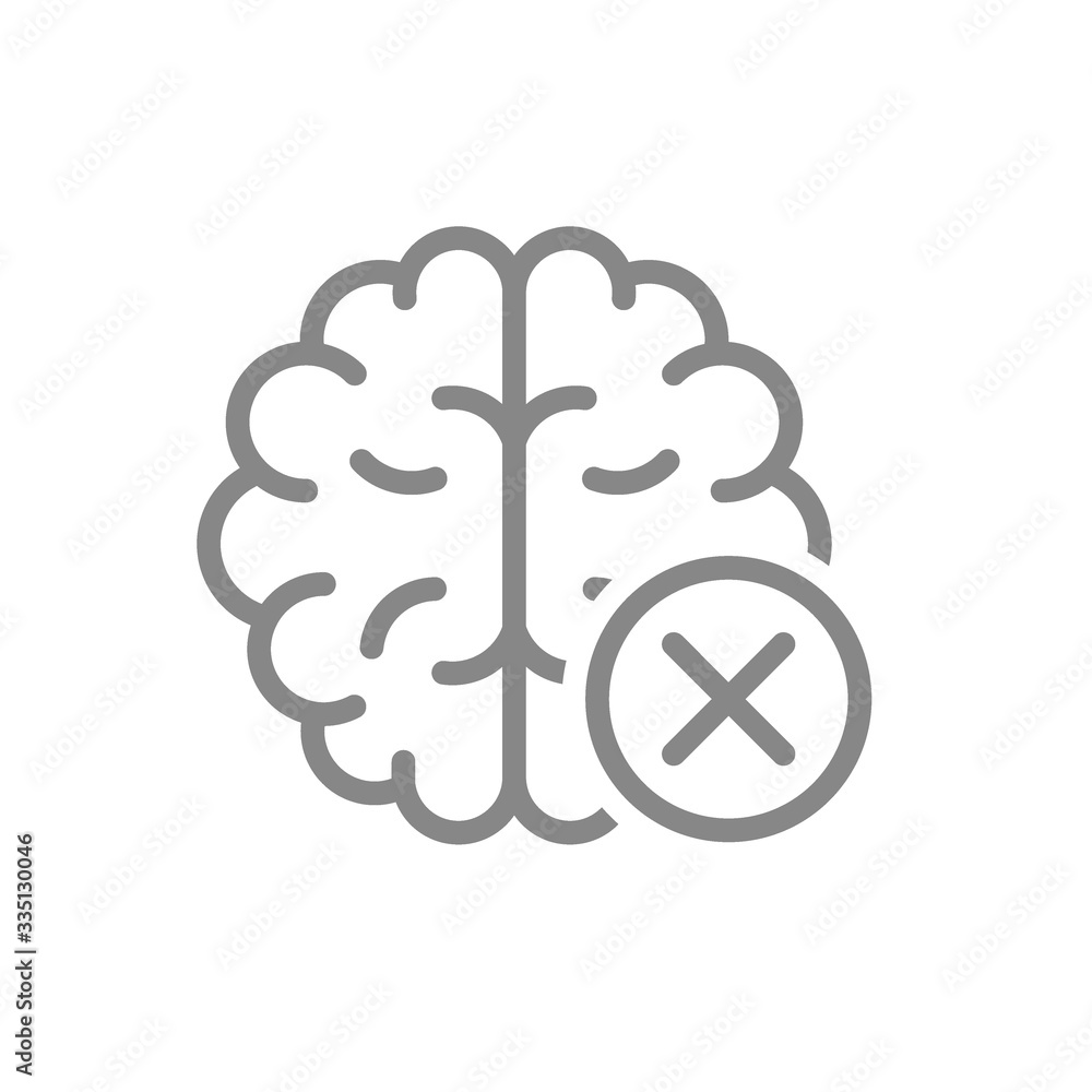 Brain with cross checkmark line icon. Diseases internal organ symbol ...