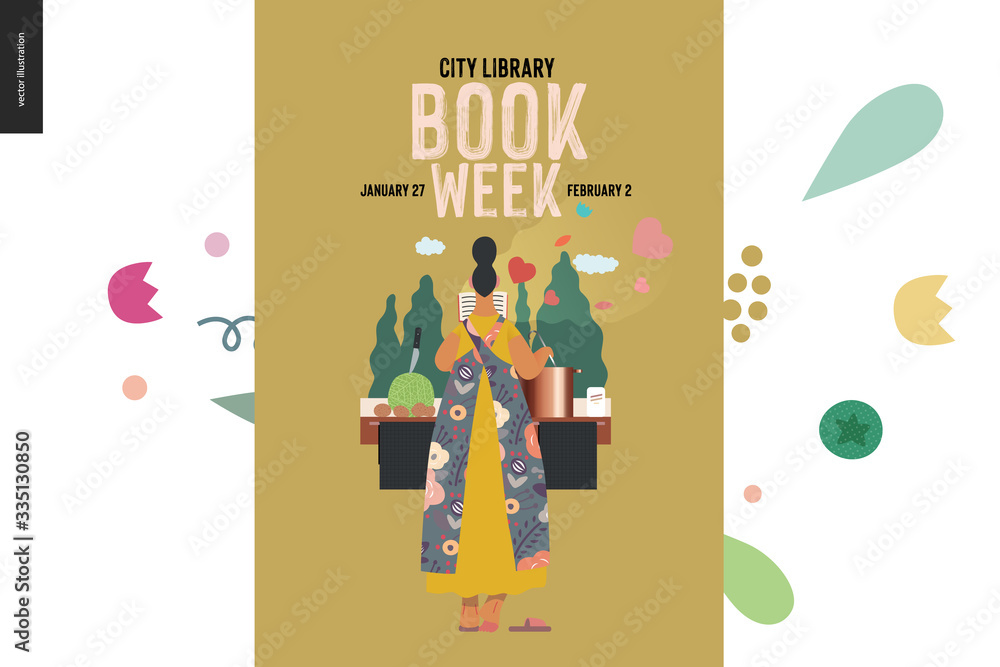 World Book Day graphics, woman cooking poster template, book week ...
