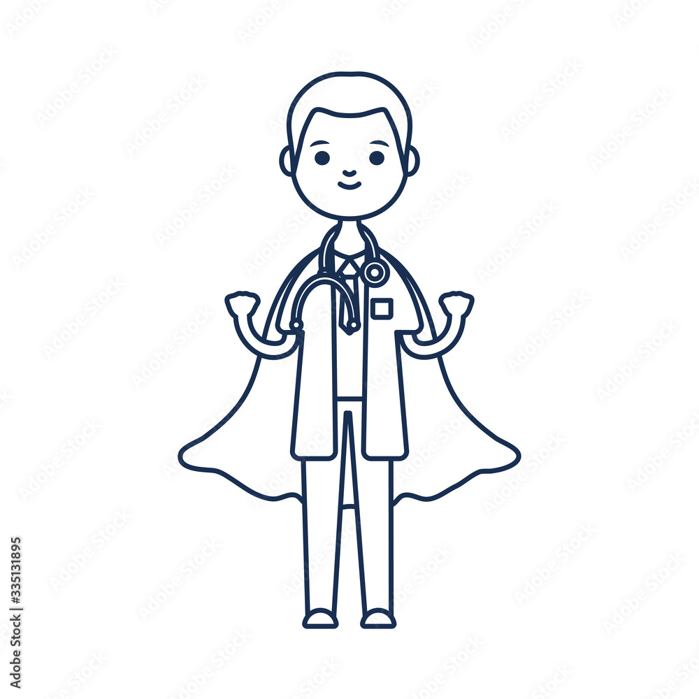 cartoon doctor with hero layer icon, line style Stock Vector | Adobe Stock