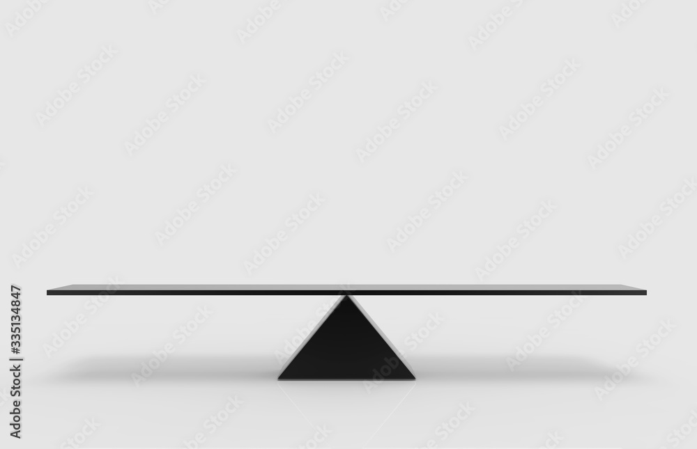 3d rendering. Empty blank black metal triangle balance scale with ...