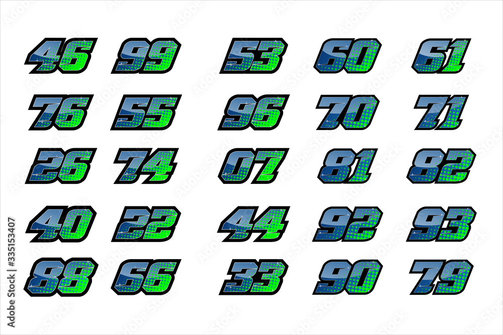 Set of racing number, start racing number, sport race number with ...