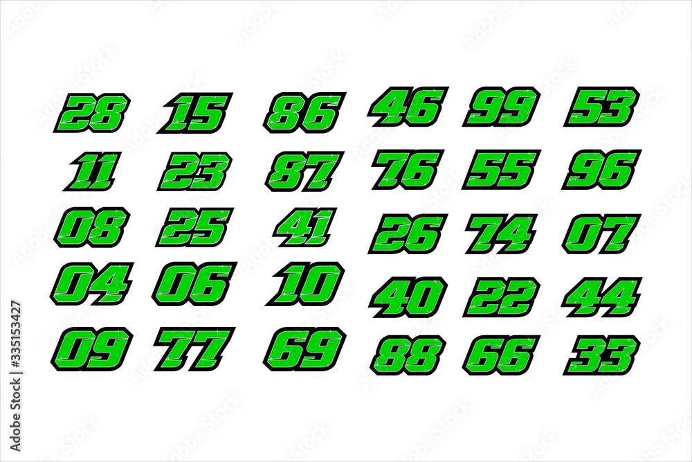 Vetor de Set of racing number, start racing number, sport race number with halftone dots style ...