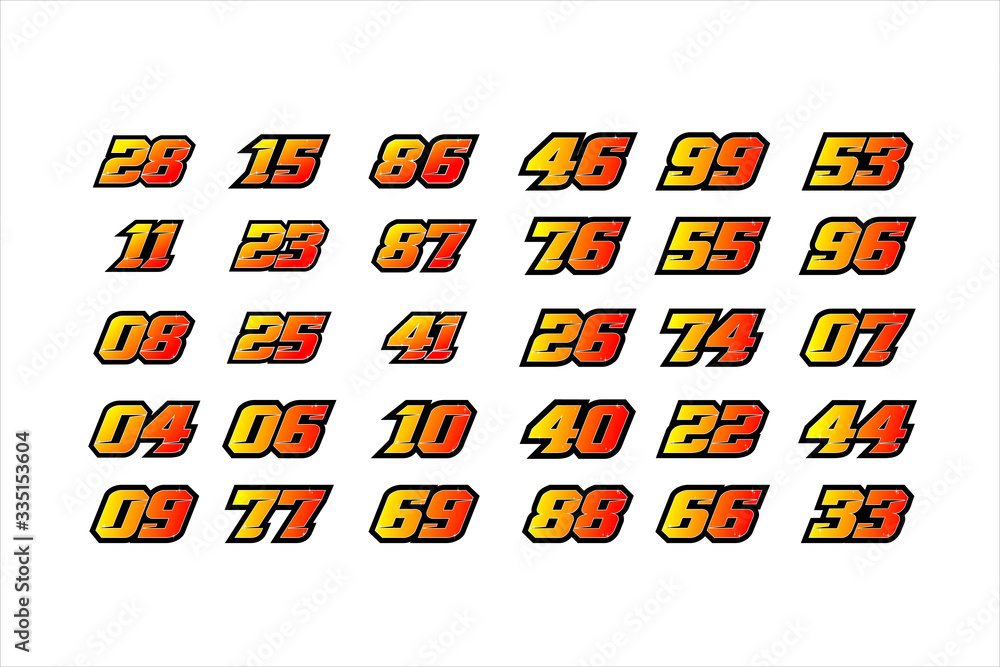 Set of racing number, start racing number, sport race number with ...