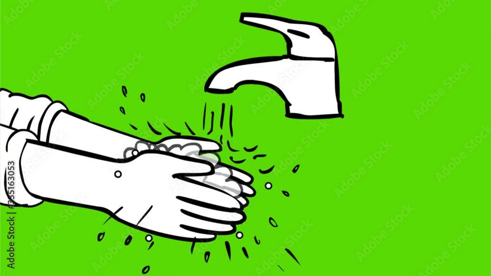 2d Animation motion graphics drawing of hand washing with soap and ...
