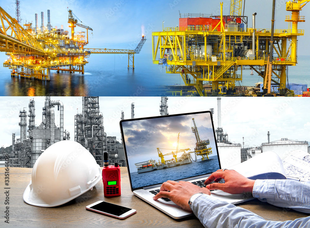 Industry of crude rig at oilfield. and construction offshore rig for ...