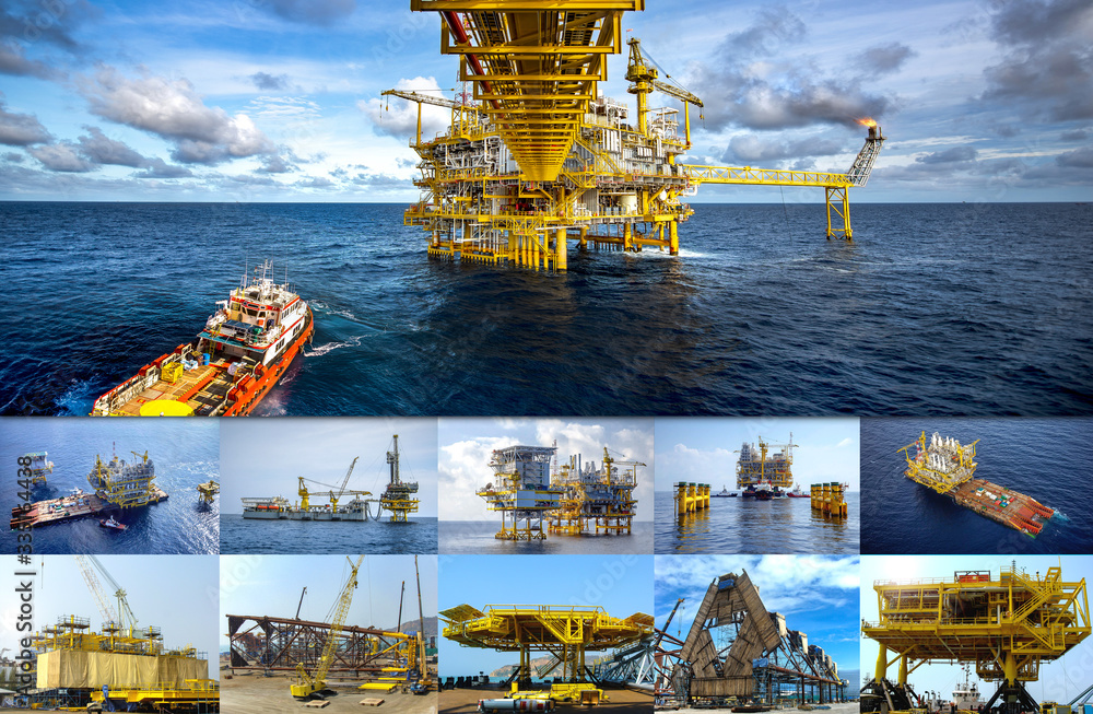 Industry 4.0 concept. Drilling rig crude oil and gas industry ...